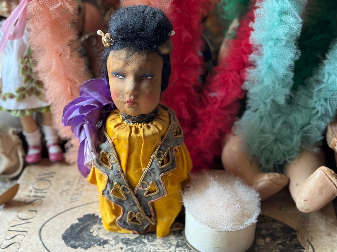 Antique Boudoir Doll Head Powder Puff Box - Etsy