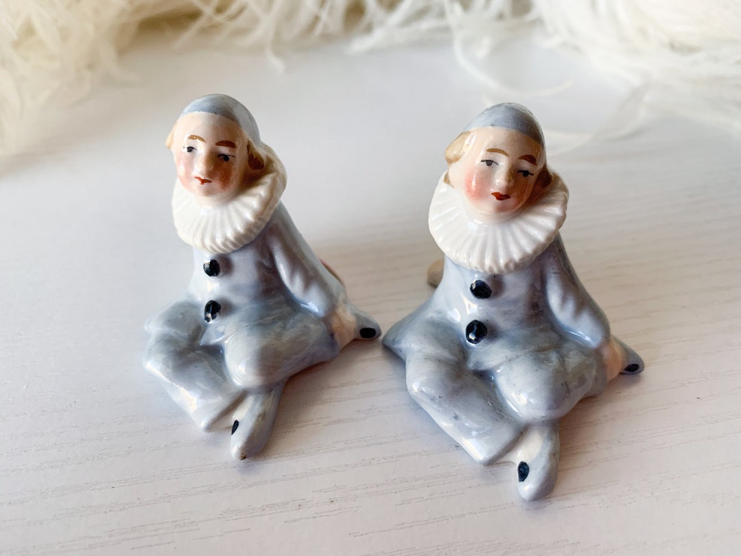 Vintage German Porcelain Pierrot Figurines Irice Clown Place Card ...