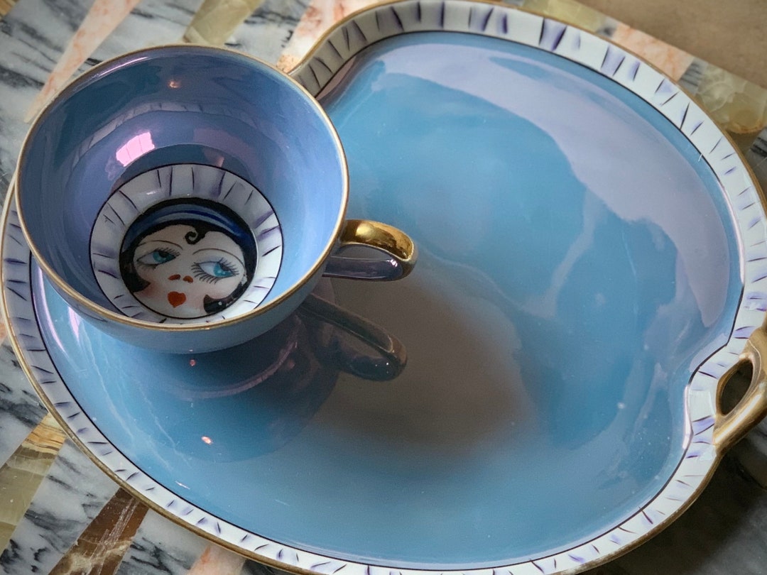 Vintage Noritake Flapper Face Teacup and Snack Plate Lusterware ...