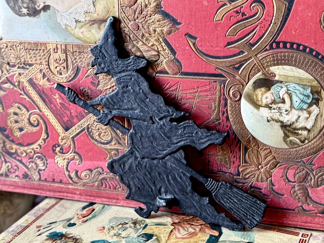 Vintage Witch Plaque Small Black Metal Salvaged Trim Halloween ...