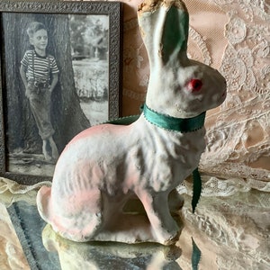 Vintage Paper Mache Easter Bunny Old Age Worn Rabbit Figurine ...