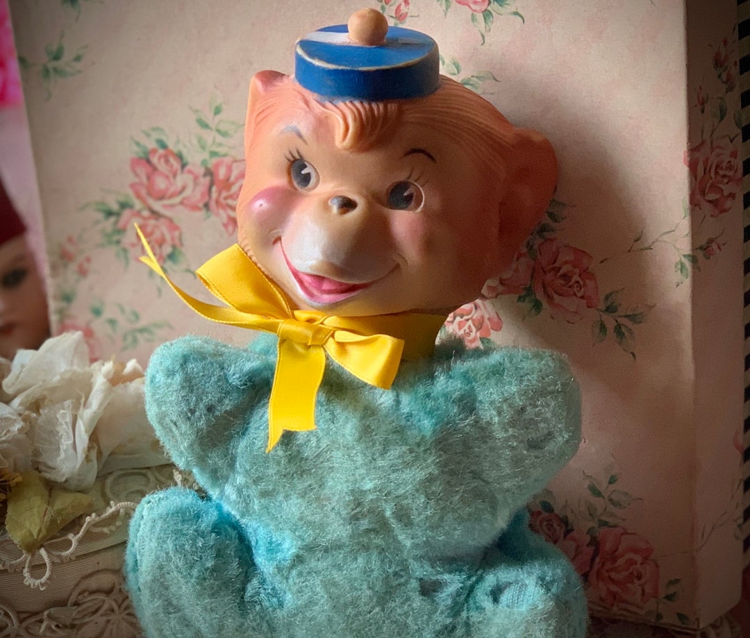 Vintage Rubber Face Monkey Bellhop Chimp Stuffed Plush Small Shabby Toy ...