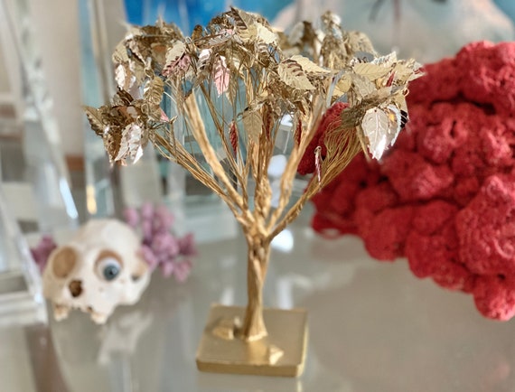 Vintage Gold Tree Statue Wire Sculpture Dangly Leaves Modern | Etsy