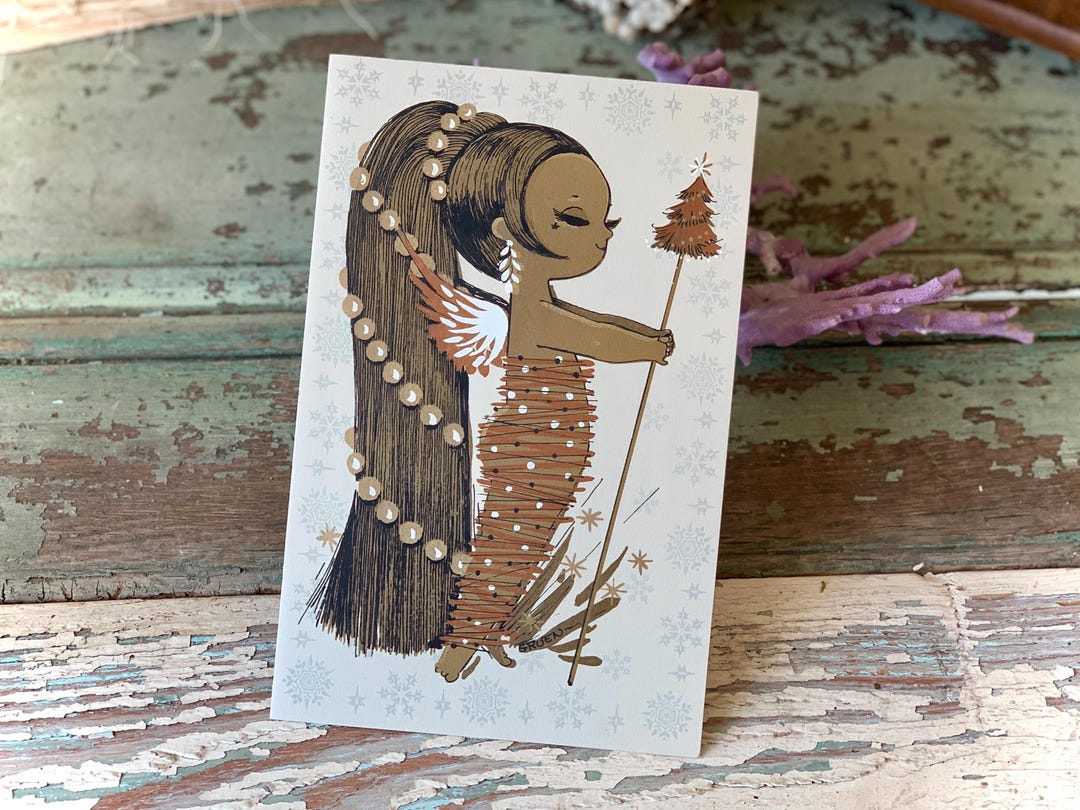 Vintage Gruen Pixie Angel Christmas Card Cute Mid Century Mod Fairy ...