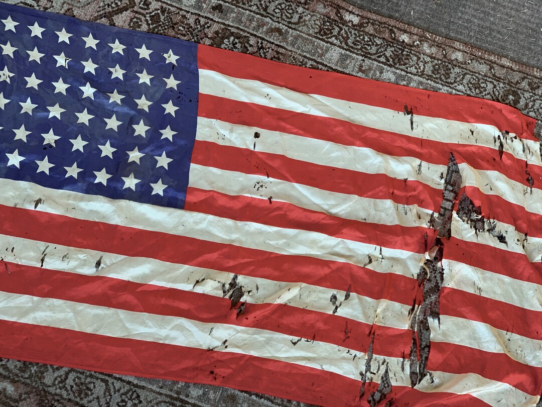 Vintage Age Worn Silk 48 Star USA Flag Distressed American Flag ...