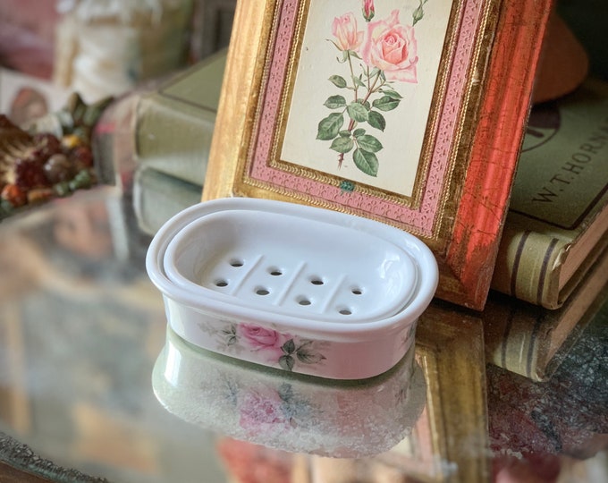 Vintage Porcelain Soap Dish Liette International Fancy Pink Rose Flower ...