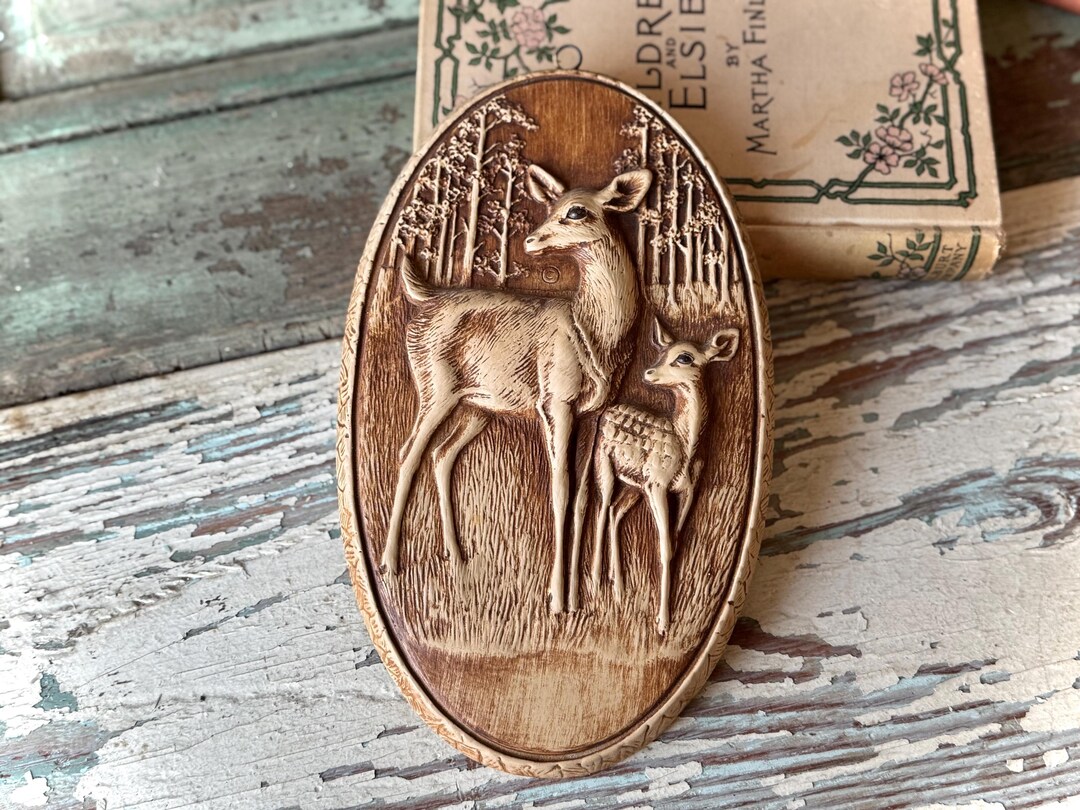 Vintage Deer Plaque Old Plaster Wall Hanging 1945 Mom Fawn Baby Deer - Etsy