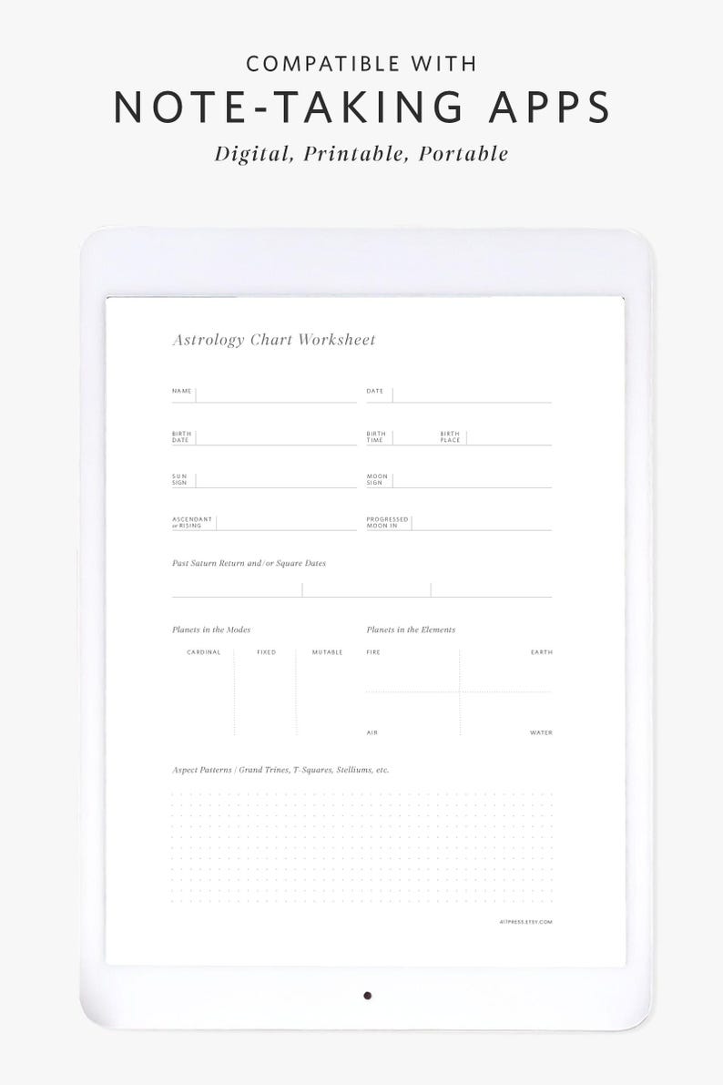 Intermediate Astrology Chart Workbook | Birth Chart Reading Aid ...