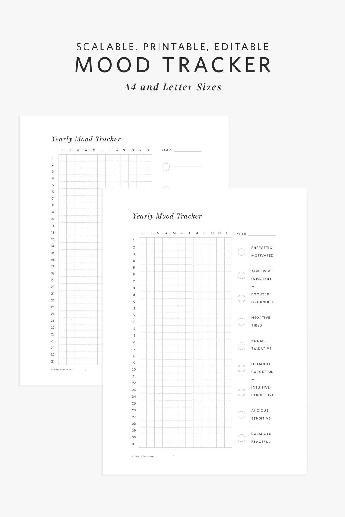 Yearly Mood Tracker | A Year in Pixels | Mood Journal | Emotion Tracker ...