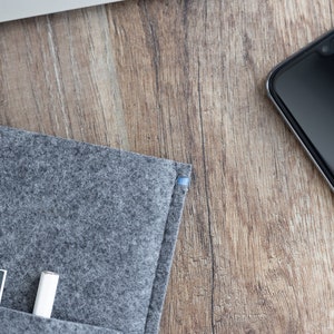Custom Soft Felt Surface Pro Case/ Sleeve With Pocket, Grey Felt With ...