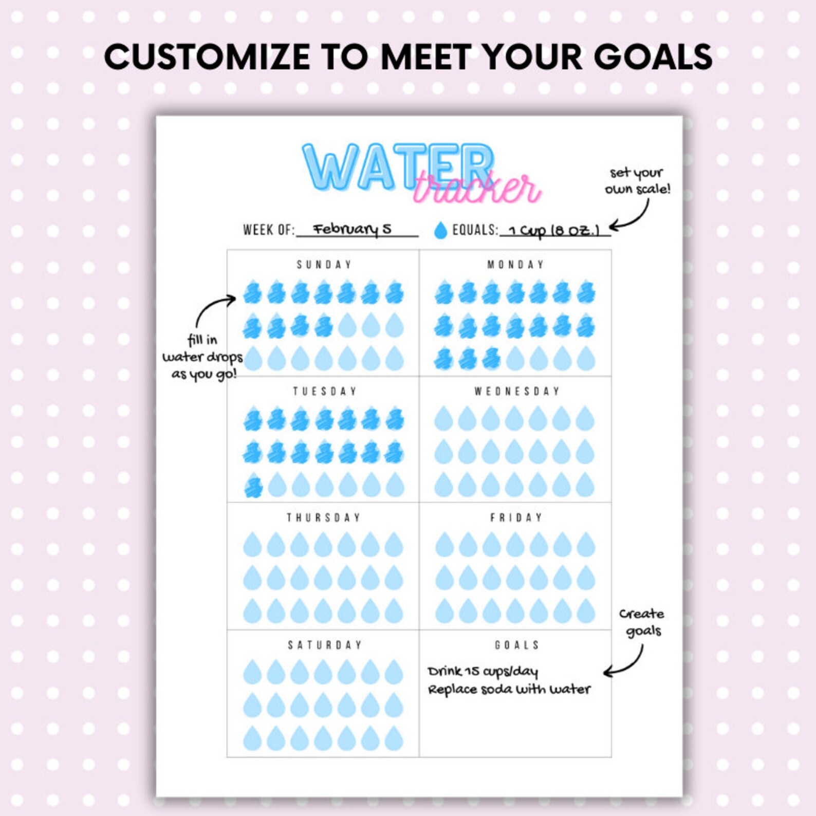 Weekly Water Intake Tracker | Printable PDF - 5 Colors Available ...