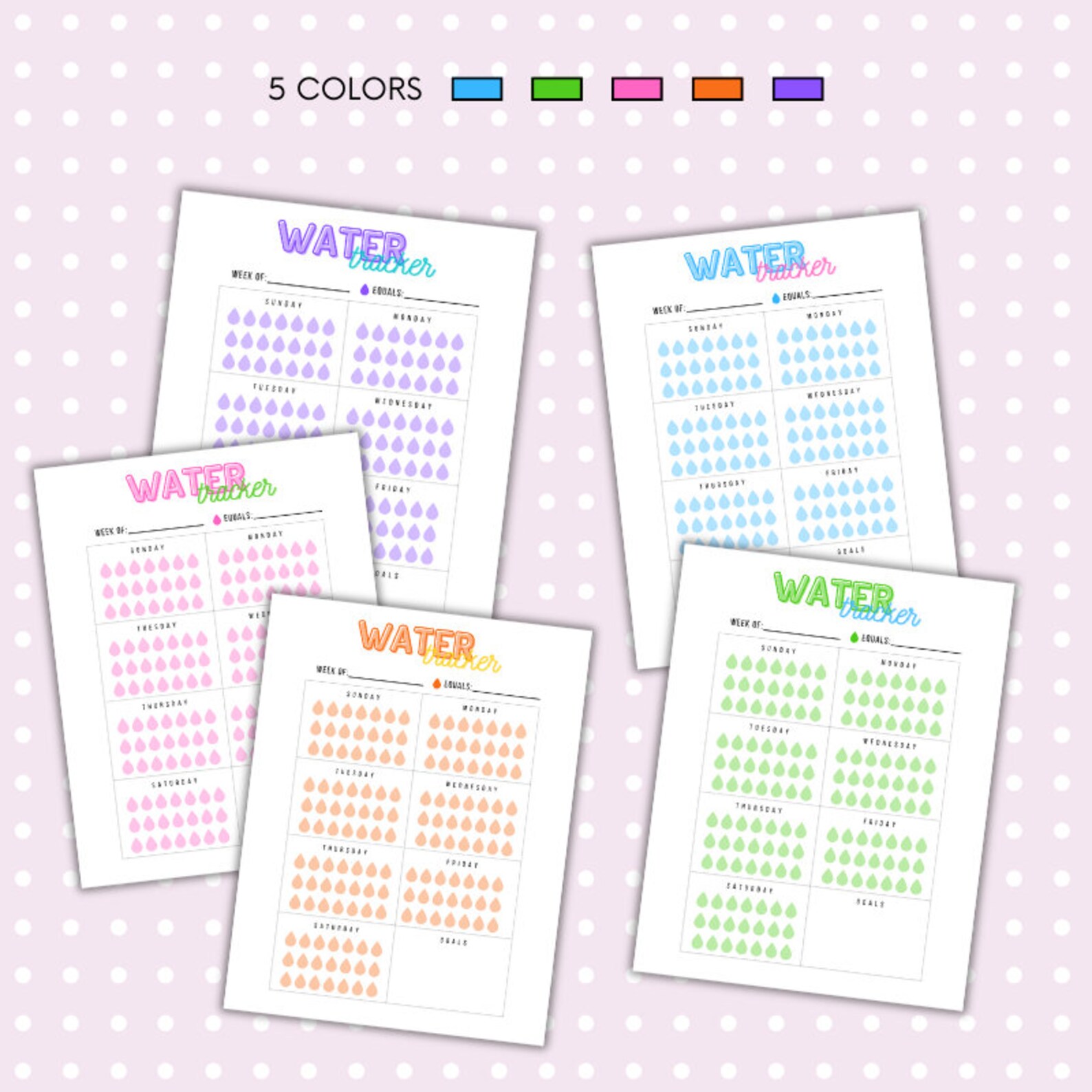Weekly Water Intake Tracker | Printable PDF - 5 Colors Available ...