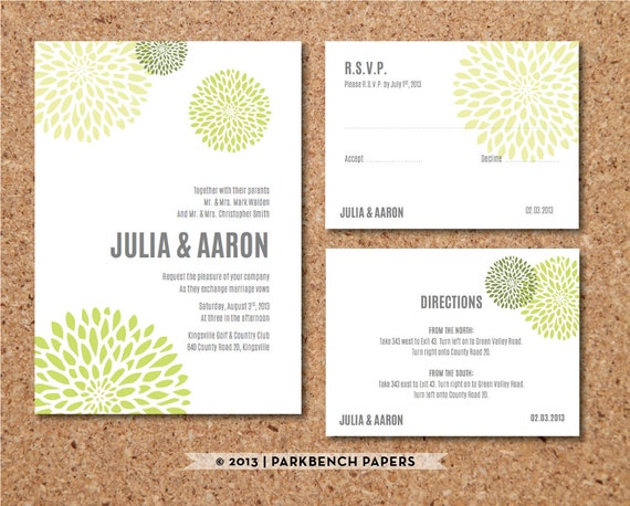 Items similar to DIY Wedding Invitation, RSVP, and Insert Card - Green ...