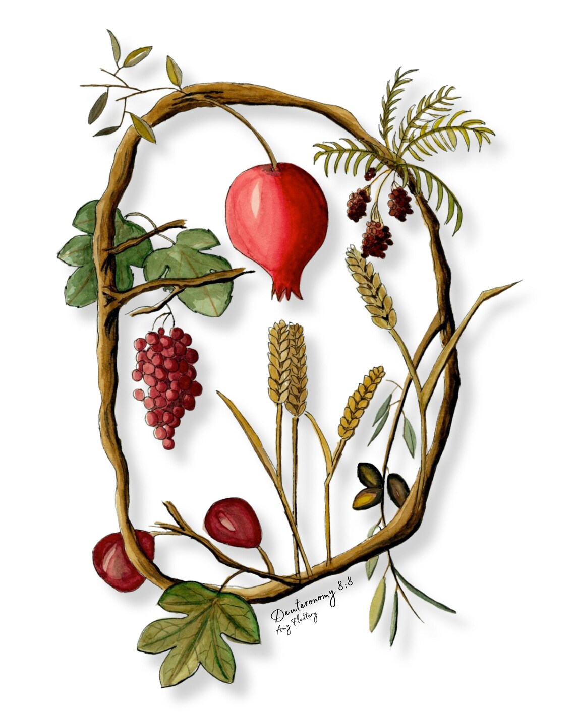 DIGITAL Seven Species of the Bible - Watercolor. Painted in Israel - Etsy
