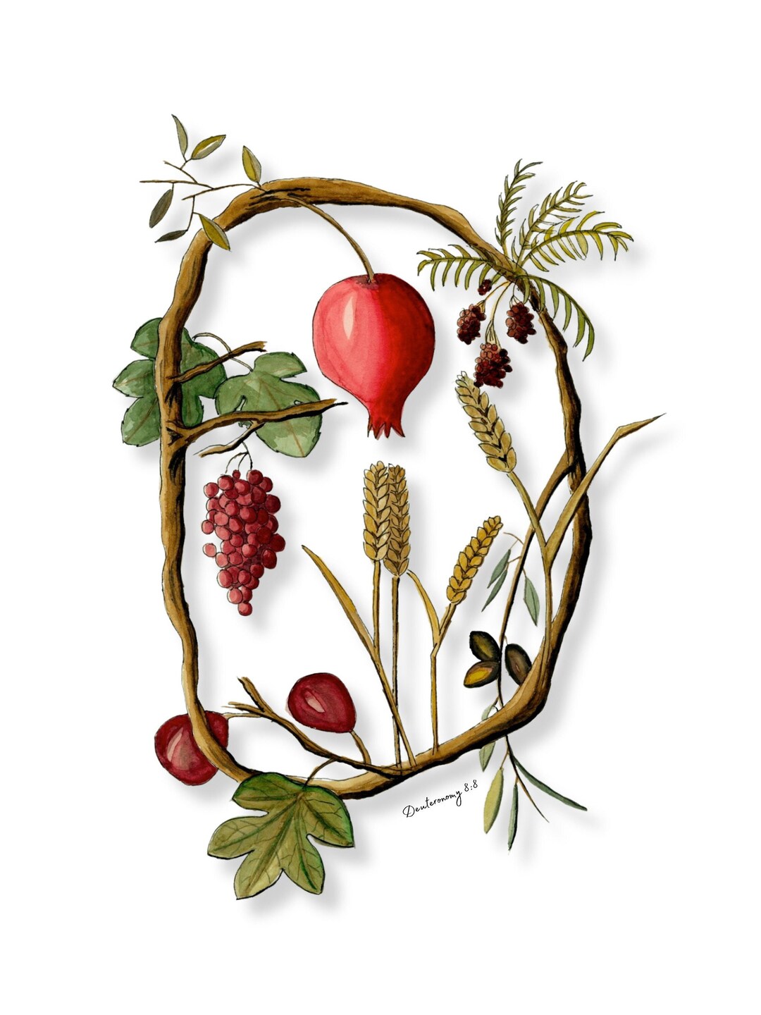 Seven Species of the Bible - Watercolor Print, Choose From 5x7 or 8x10 ...