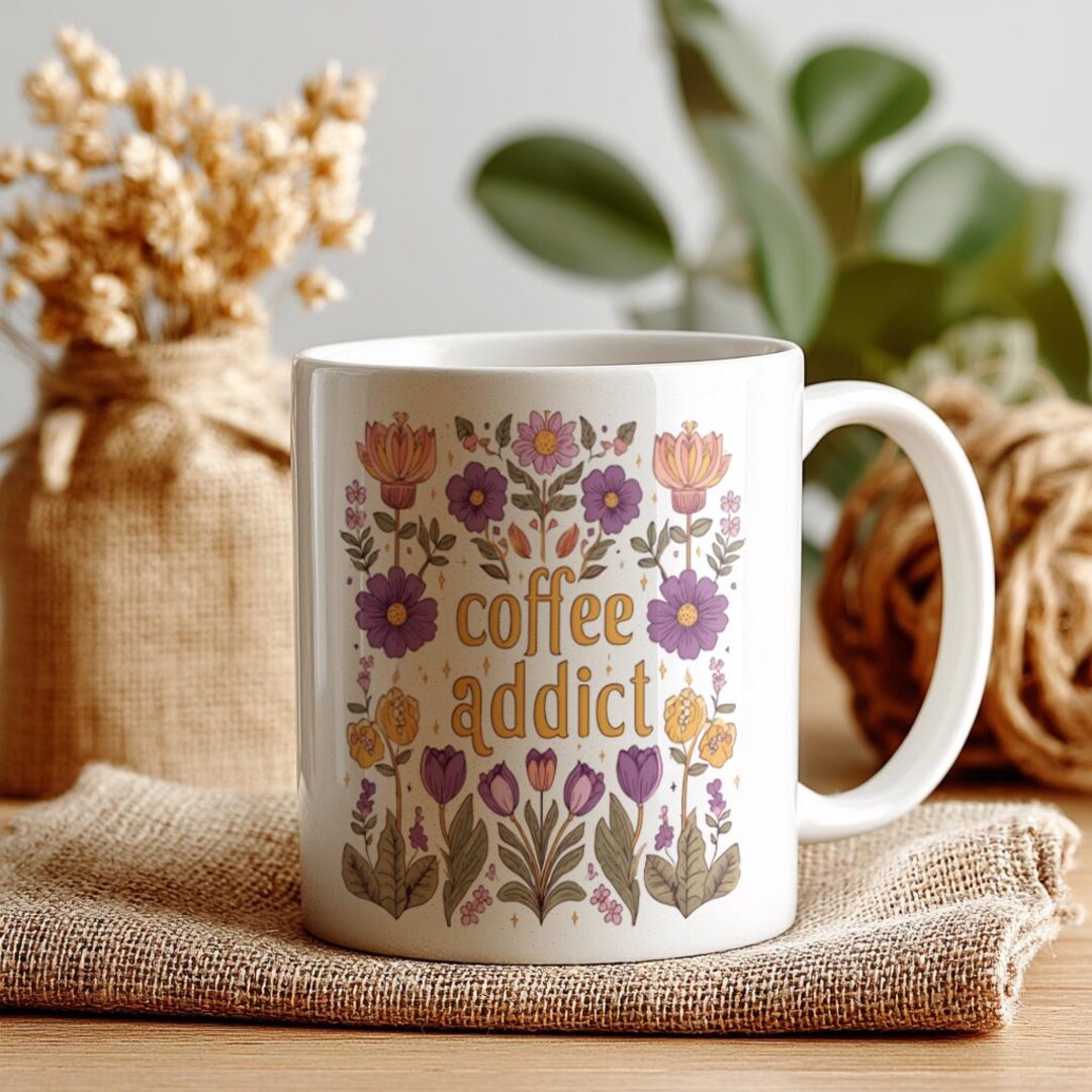 Coffee Addict Ceramic Mug – A Bold Boho Coffee Cup With Floral Design ...