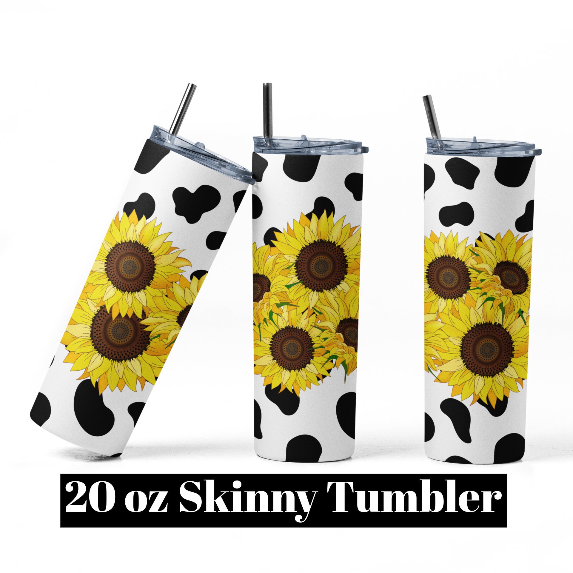 Sunflower Cow Print 20oz Skinny Tumbler - Etsy
