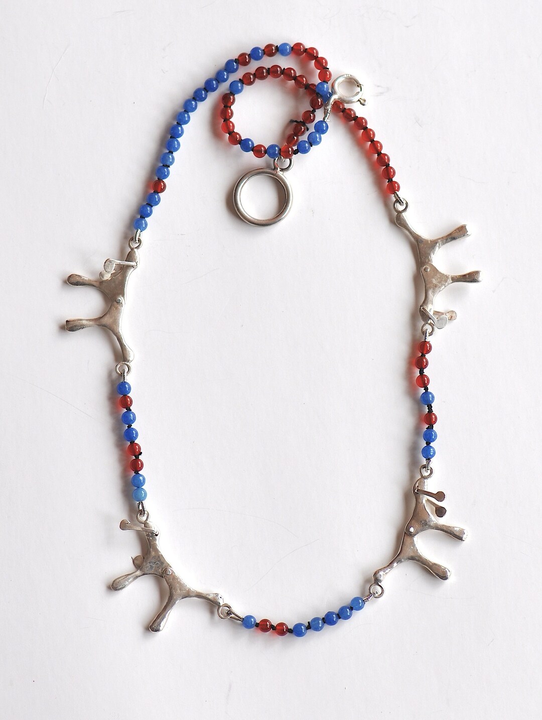 Agate Beaded Necklace, Articulated Dogs Necklace, Dogs Silver Jewelry ...