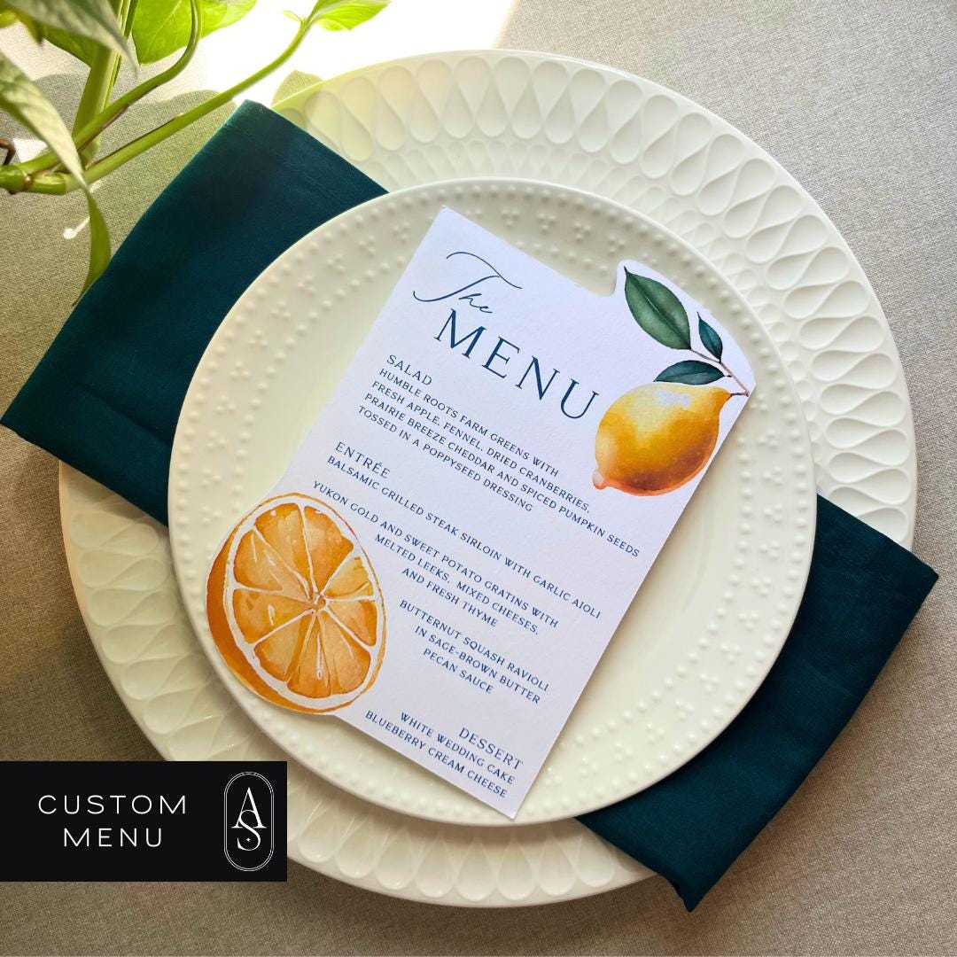 Amalfi Coast Wedding Menu Printed | Custom Event Menus | Elegant Lemon ...