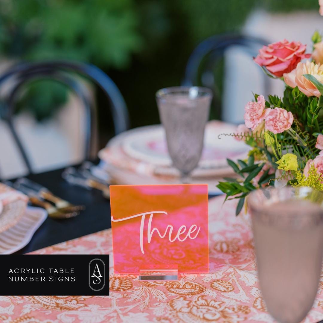 Custom Neon Acrylic Table Numbers: Fluorescent Wedding Party Decor - Etsy