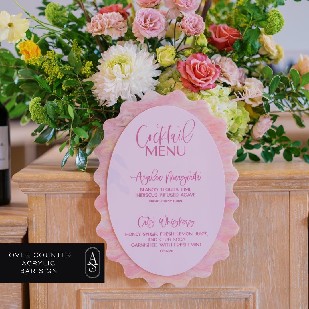 Layered Acrylic Bar Menu Sign: Wavy Border Wedding Decor - Etsy