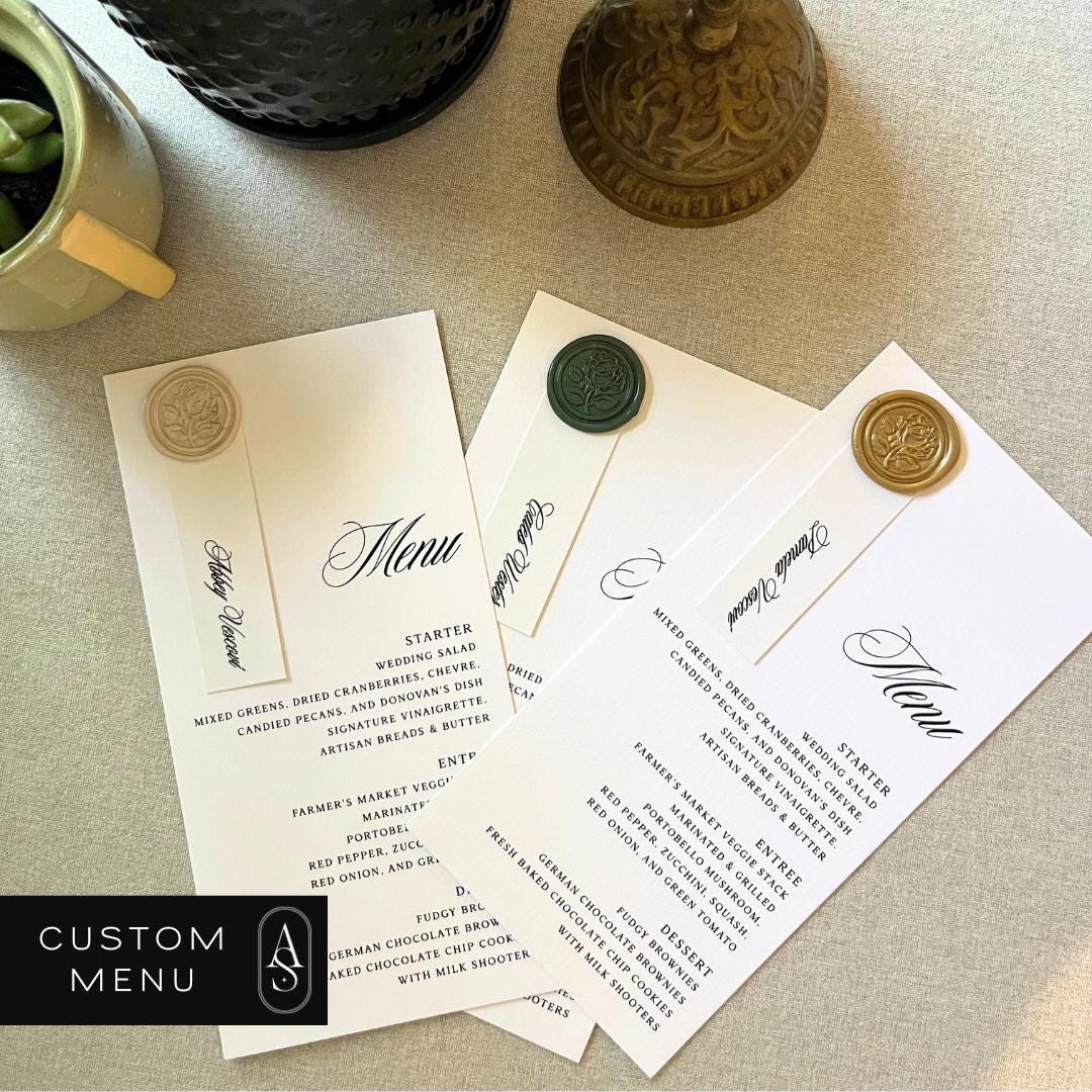 Wedding Menu and Name Cards | Customizable Place Cards | Elegant Table ...