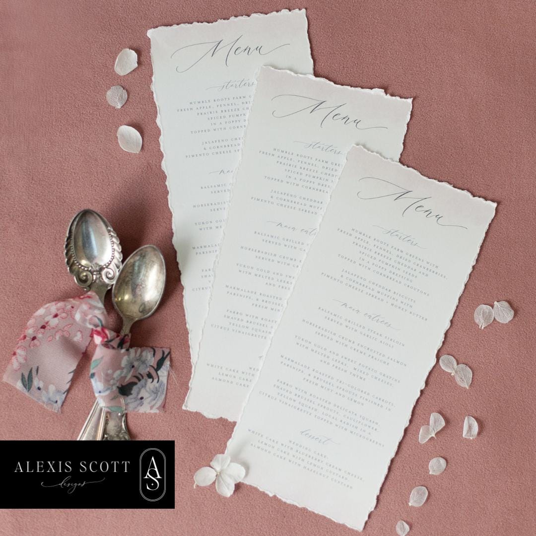 Custom Deckled Edge Wedding Menu | Handmade Paper | Elegant Event ...