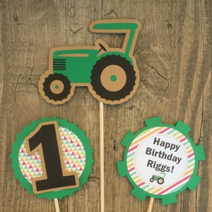 GREEN Tractor Centerpieces - Set of 3 - DOUBLE-SIDED - Tractor Birthday ...
