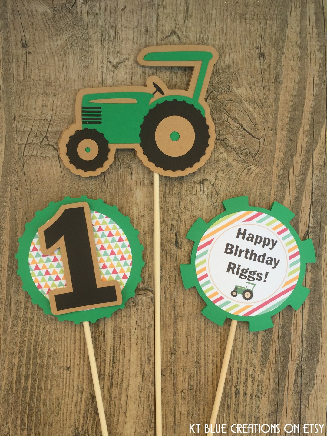 GREEN Tractor Centerpieces - Set of 3 - DOUBLE-SIDED - Tractor Birthday ...