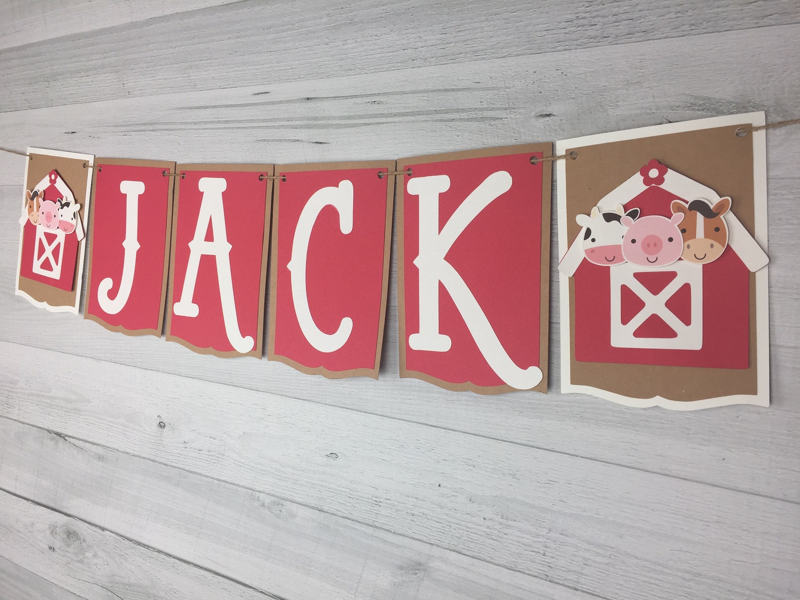 Barn NAME Banner Farm Birthday Farm Animal Banner Red | Etsy
