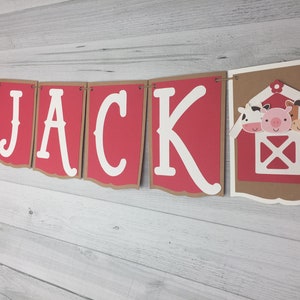 Barn NAME Banner - Farm Birthday - Farm Animal Banner - Red Barn Banner ...