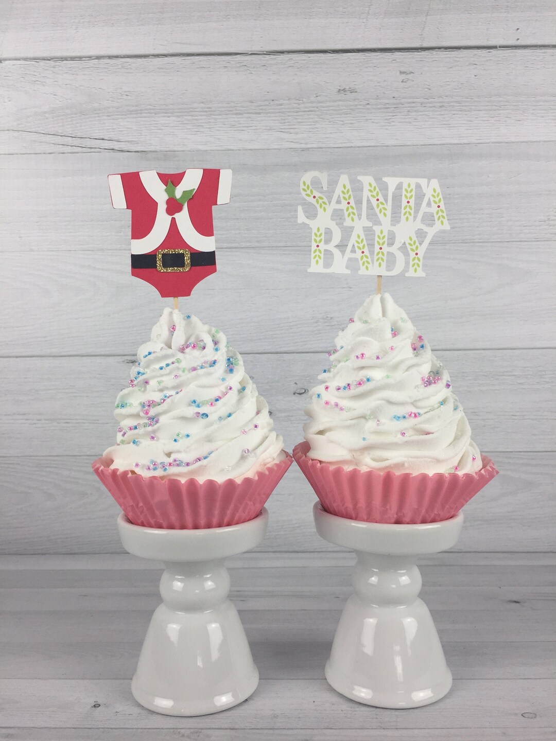 SANTA BABY Cupcake Toppers - Baby Shower Cupcake Toppers - Santa Baby ...
