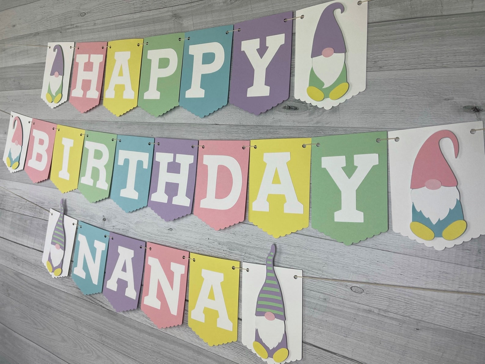 Pastel Gnome Birthday Banner Cute Gnomes Gnome Birthday - Etsy