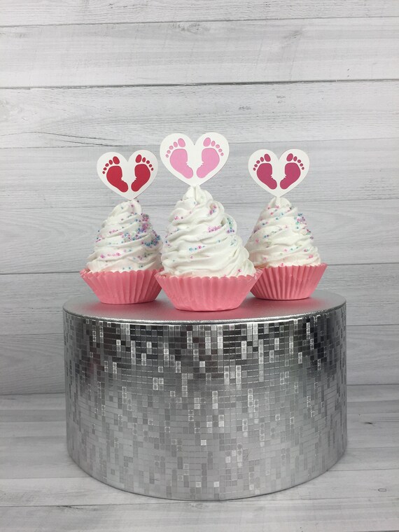 Baby Feet Heart Cupcake Toppers - Baby Shower Cupcake Toppers - Baby ...