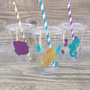 Mermaid Party Cups Under the Sea Disposable Plastic Cups W/lidsstraws ...