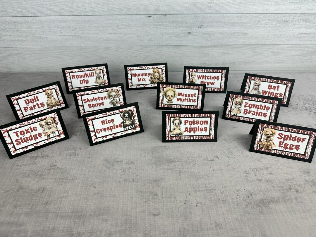 Creepy Dolls Food Tent Cards - Halloween Horror Buffet Labels - Gothic ...