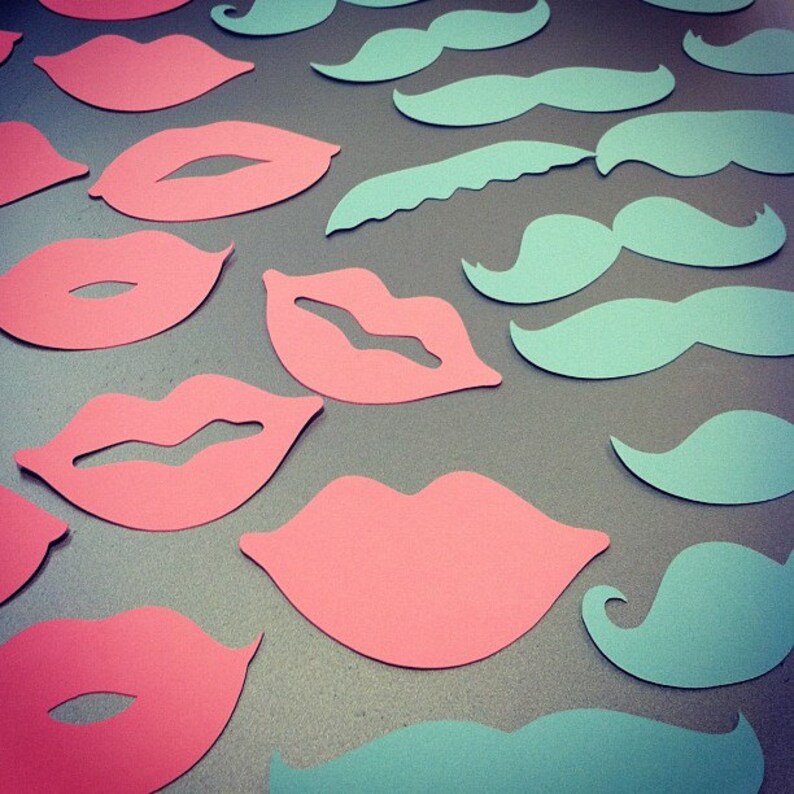 50 LARGE Mustache & Lips - 3"- 4" - You Choose Color - Gender Reveal ...