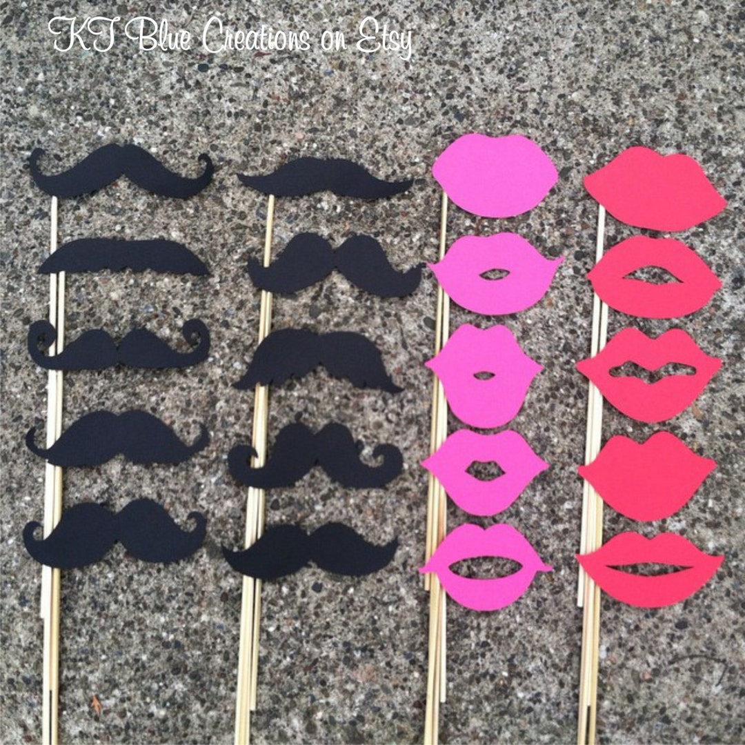 Mustache & Lips Props - Set of 20 - Wedding Props, Photo Booth Props ...