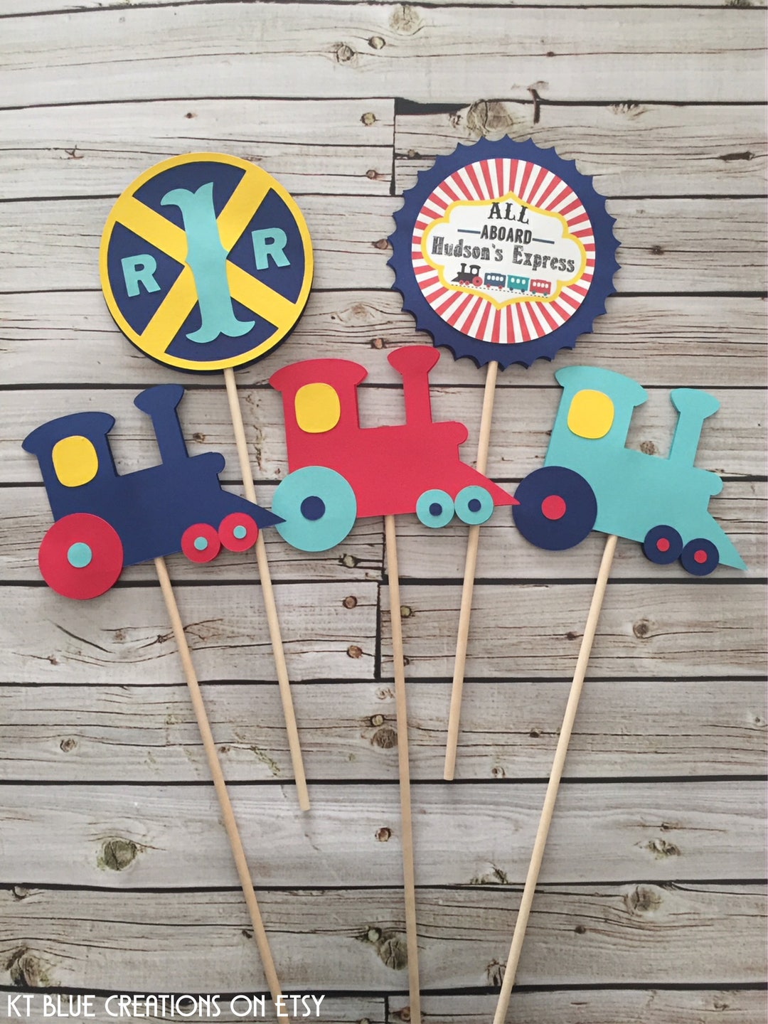 Train Birthday Centerpieces - DOUBLE-SIDED - Vintage Train Party - Navy ...