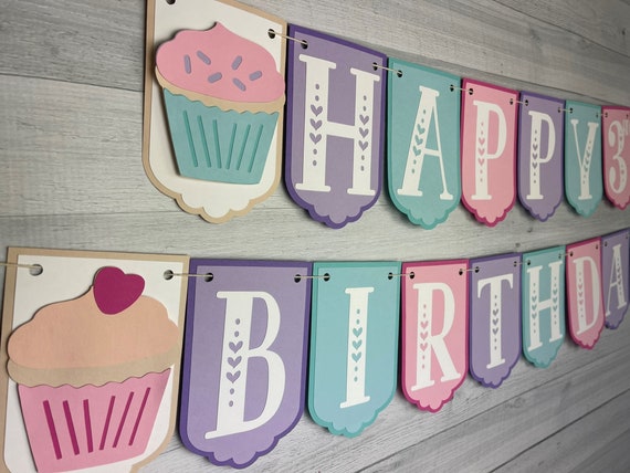Cupcake Birthday Banner - Cute As A Cupcake Party - Sweet One, Two ...