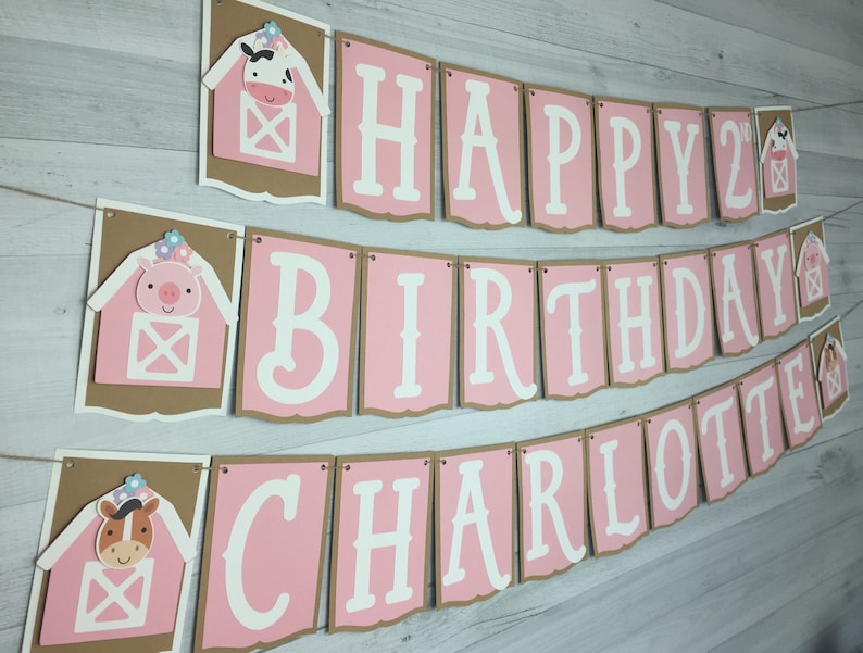 Barn Birthday Banner - Farm Birthday - Farm Animal Banner - Pink Barn ...