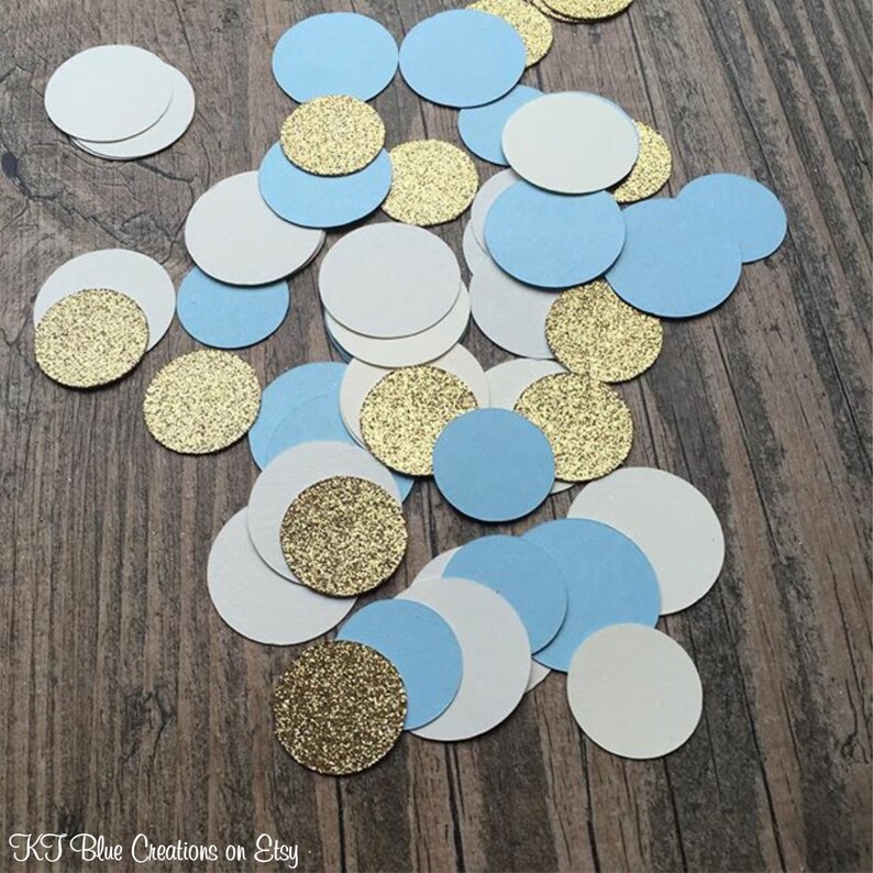 Light Blue/ivory/gold Confetti Mix Circle Confetti - Etsy