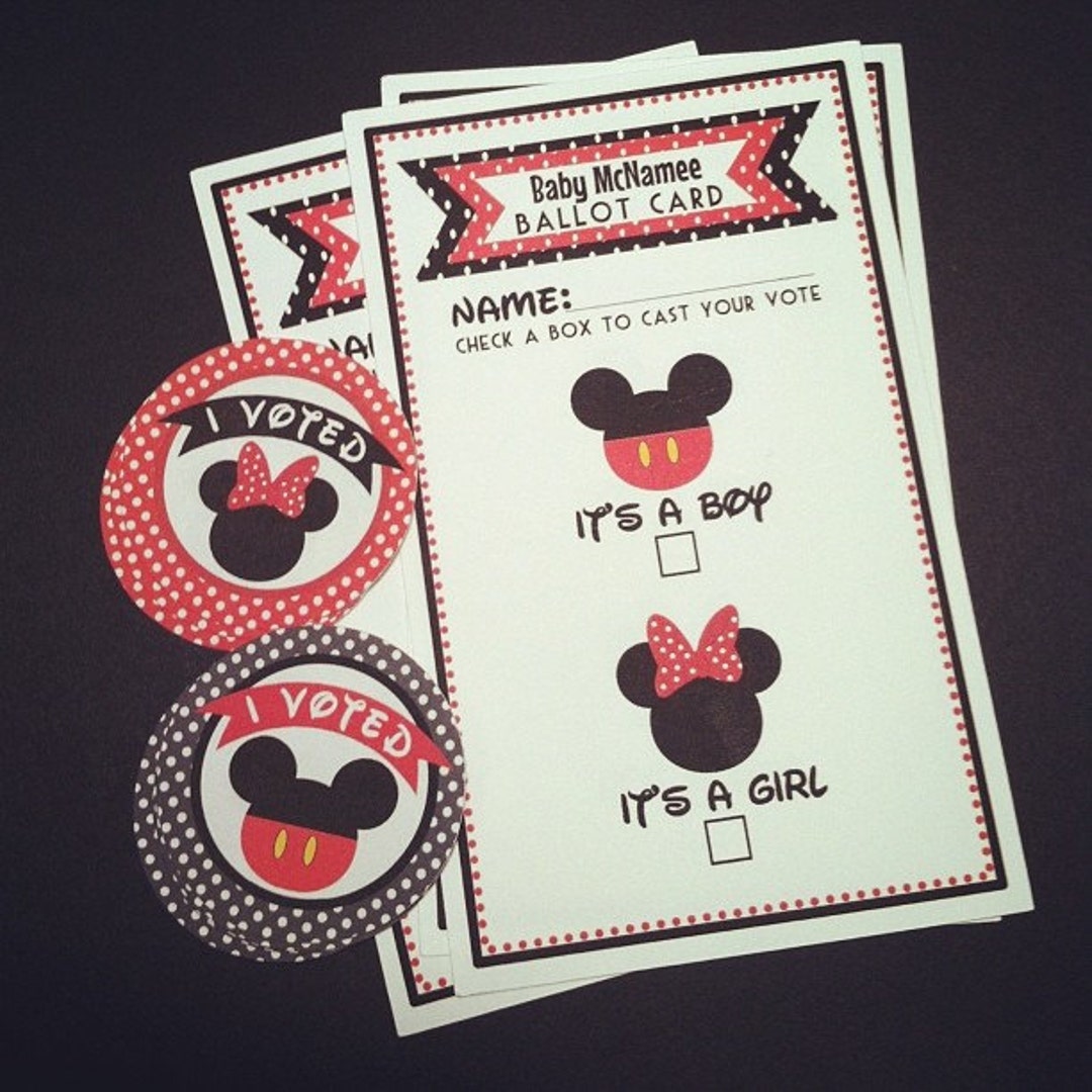 Mickey & Minnie Gender Reveal Shower - Gender Reveal Voting Ballots and ...