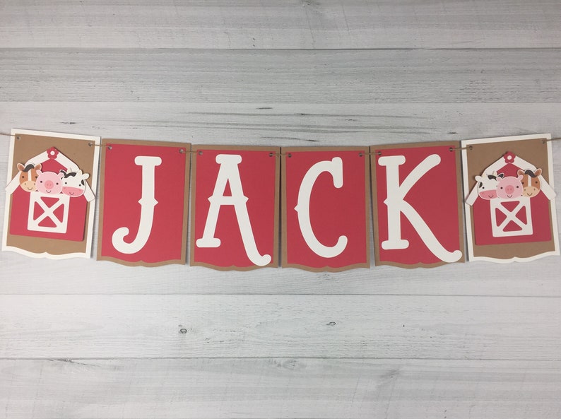 Barn NAME Banner Farm Birthday Farm Animal Banner Red | Etsy