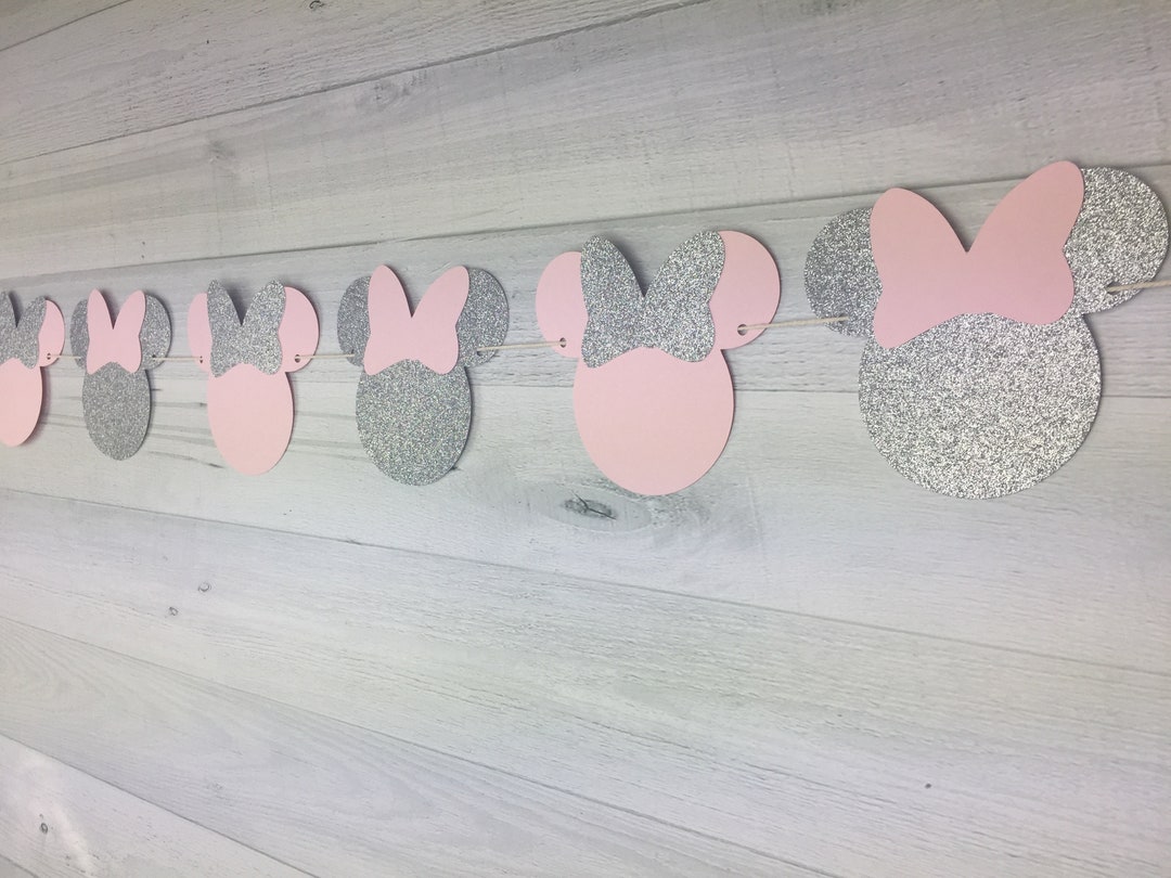 Pink & Silver Glitter Minnie Mouse Garland - Minnie Mouse Birthday - Oh ...