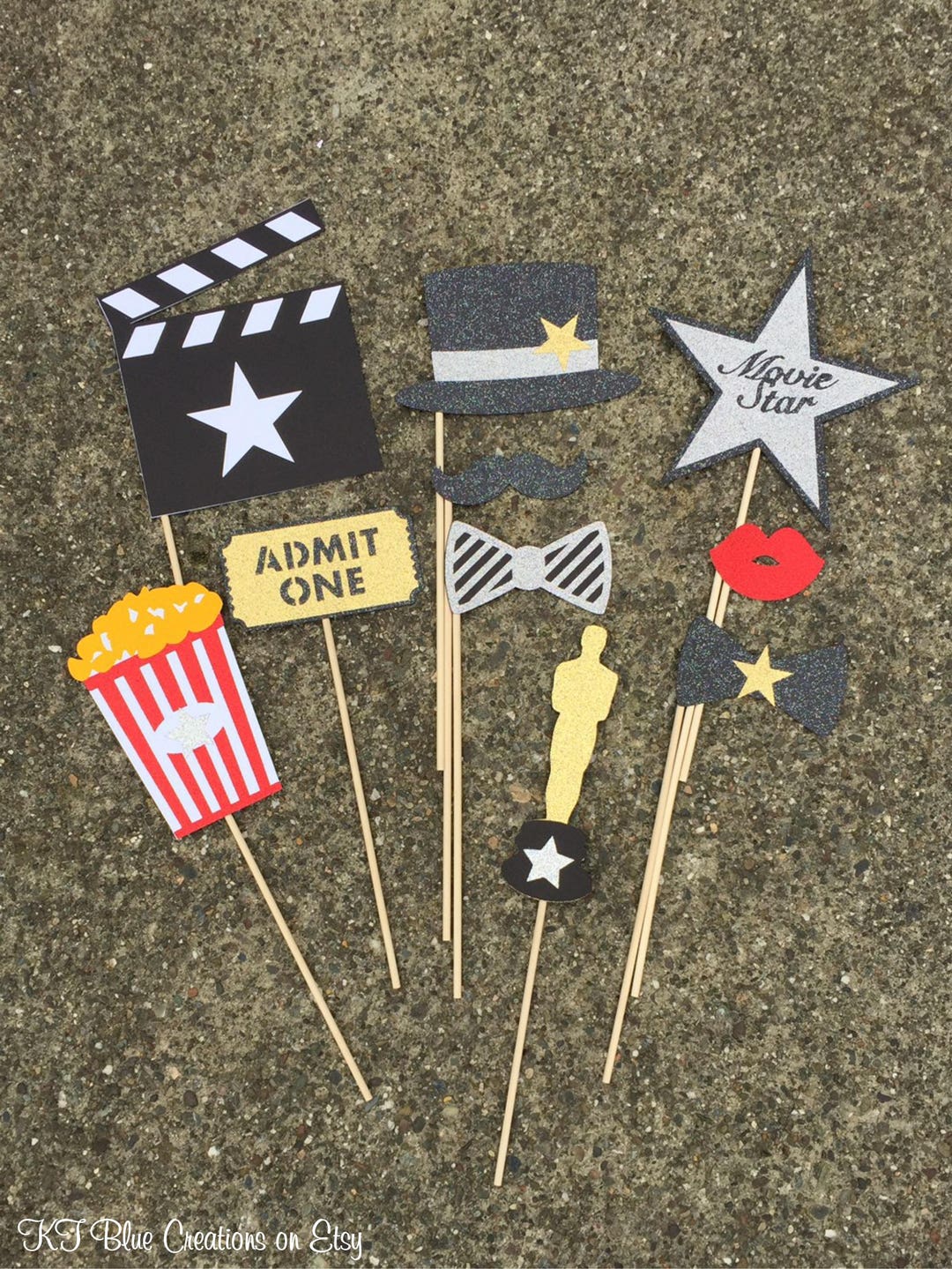 Movie Theme GLITTER Photo Props - Gold, Silver, Red & Black - Set of 10 ...