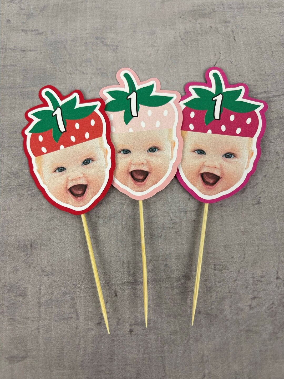 Strawberry Birthday Custom Face Cupcake Toppers - Berry 1st Birthday ...