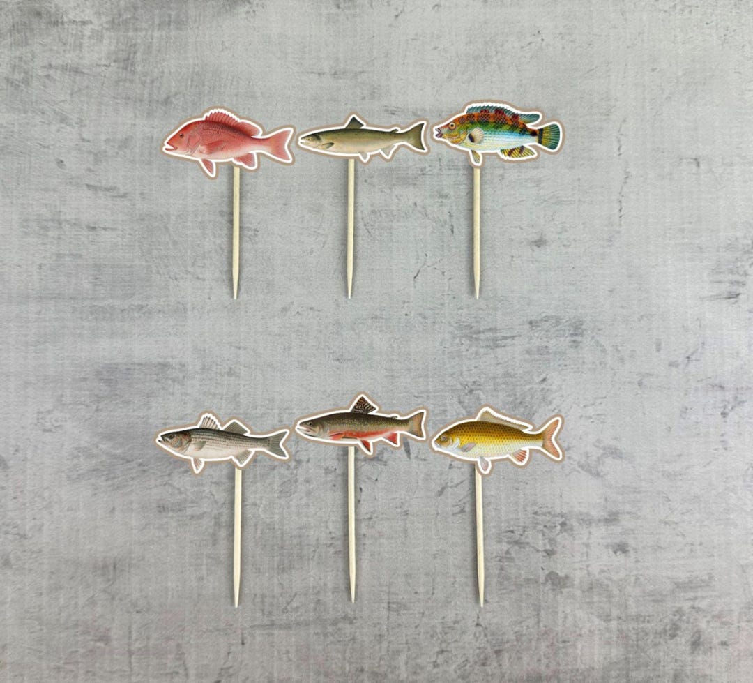 FISH Cupcake Toppers - Vintage Fish Toppers - Realistic Fish - Fishing ...