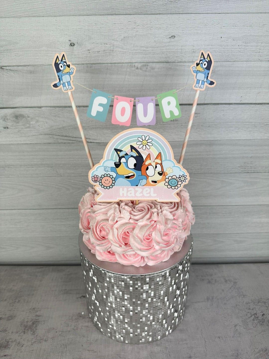 Girly Blue Dog Cake Topper - Blue Dog Bunting Topper - Pastel Dog ...