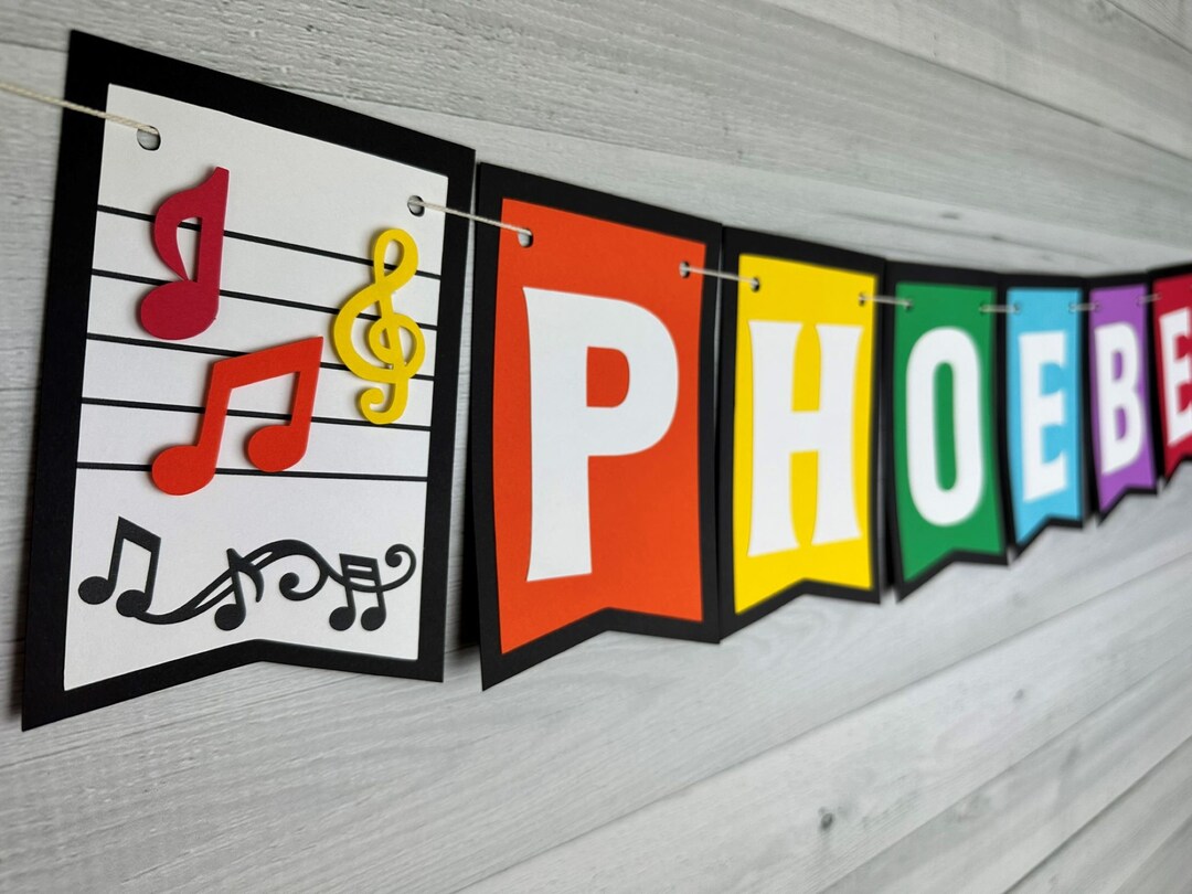 Rainbow Music Note NAME Banner - Kids Music Party - Rainbow Notes ...